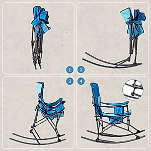 PORTAL Folding Camping Rocking Chair Portable Outdoor Rocker High Back Cup Holder Side Pocket Carry Bag Included, Support 300 lbs (Blue)