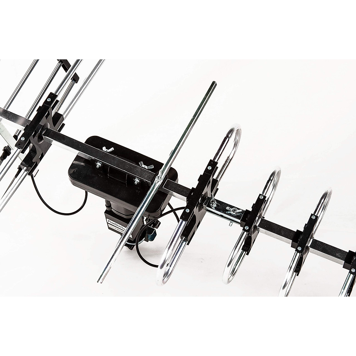 Five Star Outdoor Antenna HD TV Up to 200 Miles Range with Motorized 360 Degree Rotation, UHF/VHF/FM Radio with Infrared Remote Control Advanced Design with Installation Kit & Jpole