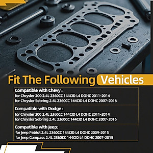 HGS167 Engine Cylinder Head Gasket Set fit for Chrysler 200/Sebring 2007-2016, for Dodge/Avenger/Journey 2008-2014, for Jeep Compass/Patriot/Compass 2.4L 2007-2015 2.4L DOHC L4 16V HS26332PT HS54664