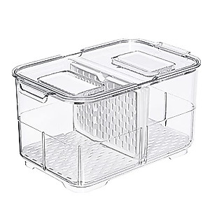 SANNO Vegetable Fruit Storage Containers, Produce Saver Containers Refrigerator Storage Containers Fresh Produce Saver with Lids and Vents,Stackable Salad Lettuce Keeper for Refrigerator