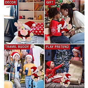 DolliBu Santa Rainbow Moose Stuffed Animal Plush Toy - Super Soft Dress Up with Red Santa Claus Outfit, Cute Moose Gift Perfect Holiday with Name Personalization - 9 Inches