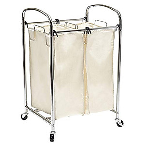 Seville Classics Laundry Hamper Sorter Cart Mobile Premium 2-Bag Compact, Canvas