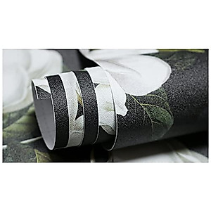 HAOKHOME 93169-1 Peel and Stick Gardenia Floral Wallpaper Removable Black/White/Green Vinyl Self Adhesive Mural 17.7in x 9.8ft