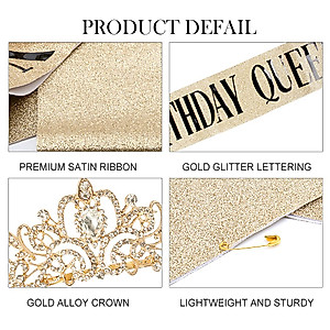 "Birthday Queen" Sash & Rhinestone Tiara Set COCIDE Silver for Women Birthday Decoration Kit Headband for Girl Glitter Crystal Hair Accessories for Party Cake Topper