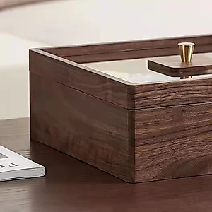 Show Box Solid Black Walnut Wood Snack Storage Container Collectable Box Case for Candy and Nuts with Glass Lid Cover Top, 4 Compartments S