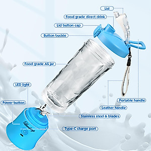 ortable Blender,22 Oz Mini Blender for Shakes and Smoothies,Personal Blender with Rechargeable USB,Fruit,Smoothie,Baby Food Mixing Machine Blender With 6 Blades,for Home,Kitchen,Travel,Sports (blue)