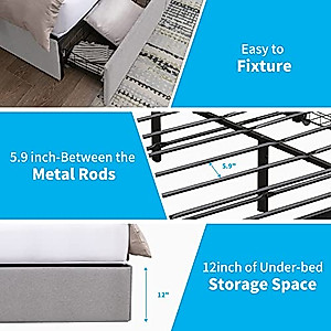 Mjkone California King Size Bed Frame with 4 Storage Drawers,Upholstered Platform Metal Bed with Premium Linen Fabric,Cal King Bed Base Frame with Metal Support,Easy Assembly/Space Saving-Light Grey