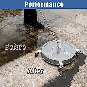 JANZ 20'' Pressure Washer Surface Cleaner with 4 wheels, Stainless Steel Housing, 1/4" Quick Plug, 2 Extension Wands, 2 Replacement Nozzles and 3 Spray Nozzles, 4000 PSI