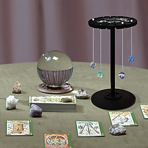 CHGCRAFT Crow Flower Pendulum Holder Crystal Shelf Black Crystal Display Shelf Pendulum Display Stand with Hand Moon Witch Stuff Wooden Pendulum Holder Stand for Crystal Essential Oil