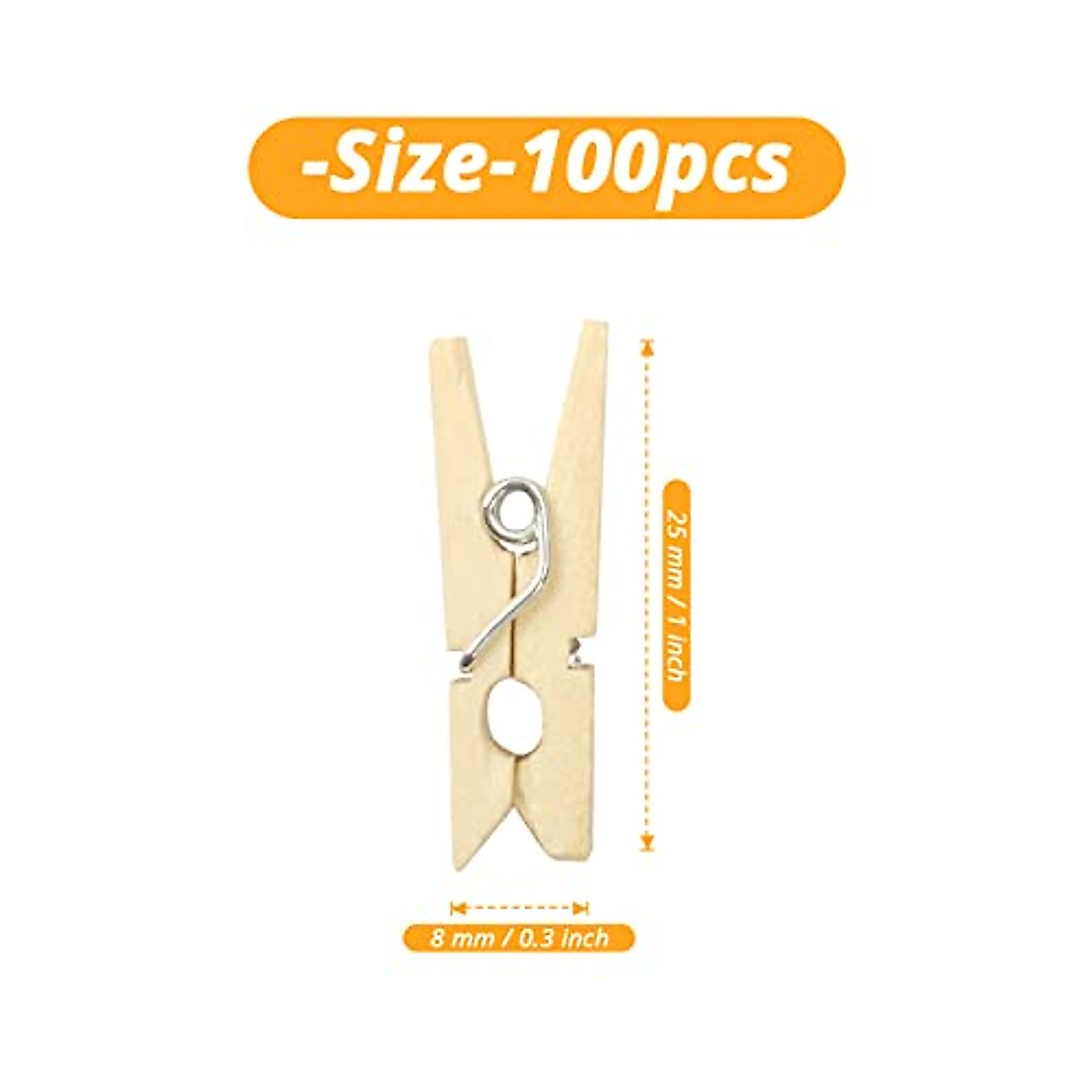 NUTJAM 100 Pack Mini Clothespins, Mini Clothes Pins, Wooden Small Clothes Clips for Photos, Clothesline, Bag, Crafts, Art Wall, Pictures