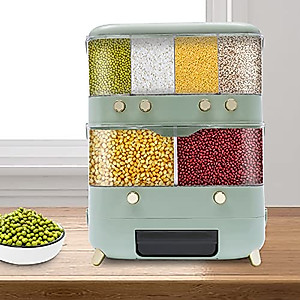 Eapmic Rice Dispenser with Cup,Wall-Mounted 6 Grid Dry Food Dispenser Rice Bucket Grains Storage Container Cereal Dispenser for Home and Kitchen (6Grid,2 Layers,Light Green)