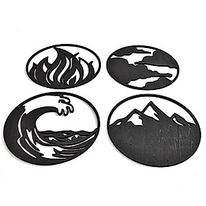 Four Elements Minimalist Wood Wall Art - 4 Elements Symbols Wall Decor - Fire, Water, Earth, Air Vector Sign - Wood Wall Decor Geometric - Bedroom Decor - Housewarming Gift