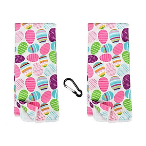 2pk Holiday Print Decorative Kitchen Dish Towel Set 12 X 25 Inch + Bonus (Happy Easter Bright Colorful Easter Egg Hunt #A)