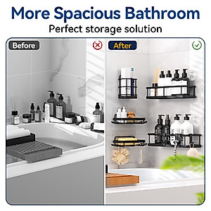 YASONIC Shower Caddy Adhesive 5 Pack, No Drill Bathroom Shower Organizers with Removable Hooks, Rust Proof Shower Shelves for Inside Shower, Wall-Mounted Shower Holder, Black