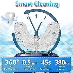 Kids Ultrasonic Electric Toothbrush, U Shaped Rechargeable Automatic Toothbrushes with Replacement Brush 6 Cleaning Mode Smart Timer 360° Sonic Dental Care for Ages 2-7 Child (Blue)