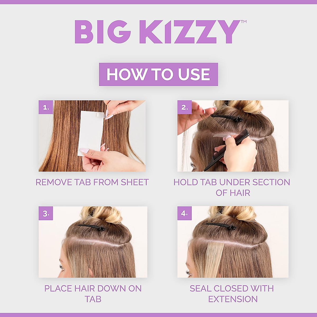 Single Sided Tape for Hair Extensions by Big Kizzy (72 tabs) - Extra Hold - Easy Install & Removal Replacement Tape for Thin, Fine Hair, 4cm x .8cm Tape for Extensions, Professional Extension Tape
