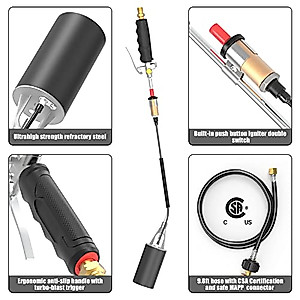 E-SDS Propane Torch Weed Burner Kit, Weed Torch 500,000 BTU Blow Torch with 9.8 FT Hose Heavy Duty Flame thrower with 2 Turbo Trigger Electronic Igniters for Weeds, Snow Melting, Roofing, Roads