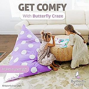 Butterfly Craze Bean Bag Chair Cover, Functional Toddler Toy Organizer, Fill with Stuffed Animals to Create a Jumbo, Comfy Floor Lounger for Boys or Girls, Stuffing Not Included, Purple Polka Dots
