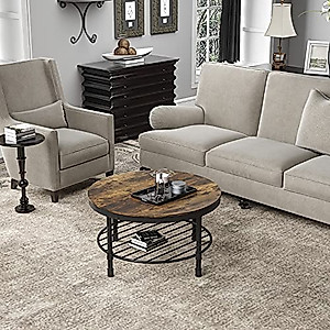 CADMIC 31.5" Round Industrial Coffee Table for Living Room