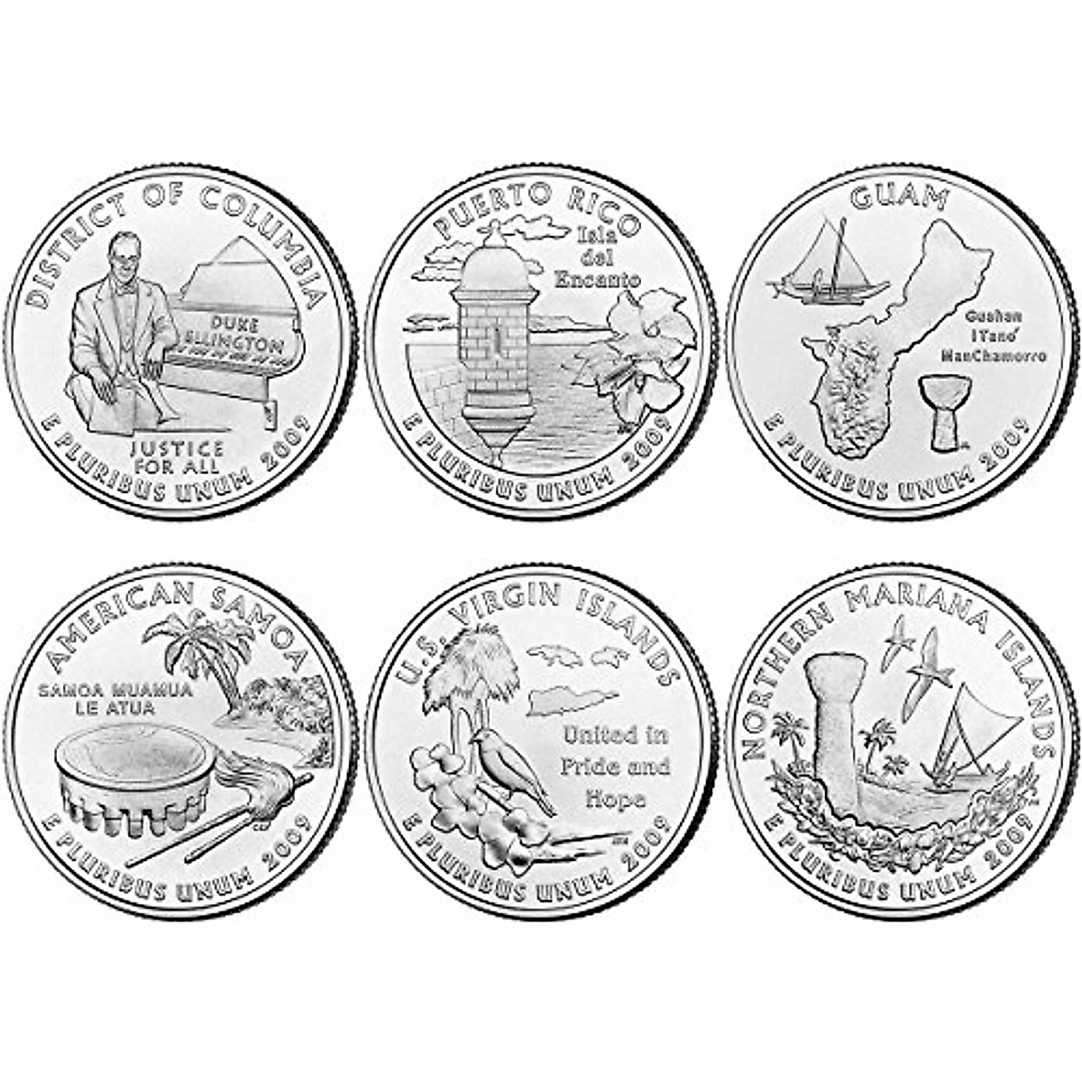2009 P, D BU Territory Quarters - 12 coin Set Uncirculated