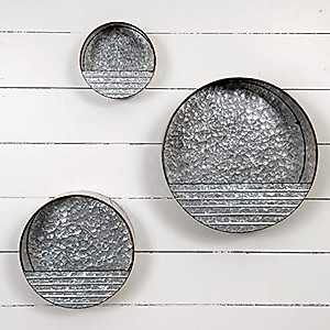 Galvanized Metal Round Hanging Wall Pocket Bins Set of 3 Silver Farmhouse Industrial Rustic Storage