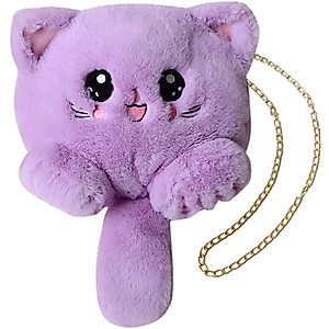 QZUnique Women Cat Animal Shoulder Bag Messenger Bags Faux Fur Handbag Chain Cartoon Crossbody Handbags