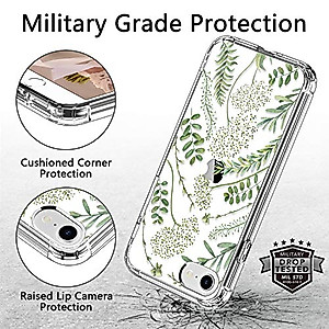 ICEDIO iPhone SE 2022 Case,iPhone SE 2020 Case,iPhone 8 Case,iPhone 7 Case with Screen Protector,Clear TPU Cover with Fashion Designs for Girls Women,Protective Phone Case Green Leaves Floral