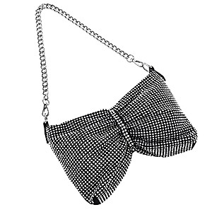 Ayliss Women Rhinestone Handbag Clutch Crystal Mini Bowknot Evening Purse Bag Top Handle Shoulder Party Bag Pouch Chain (Black #1)