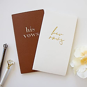 Vow Books, His and Hers Wedding Vow Books, Vow Renewal — Set of 2 Wedding Notebook with 16 Pages — 6.9” x 3.8” PU Leather Booklet Wedding Keepsake (Brown)