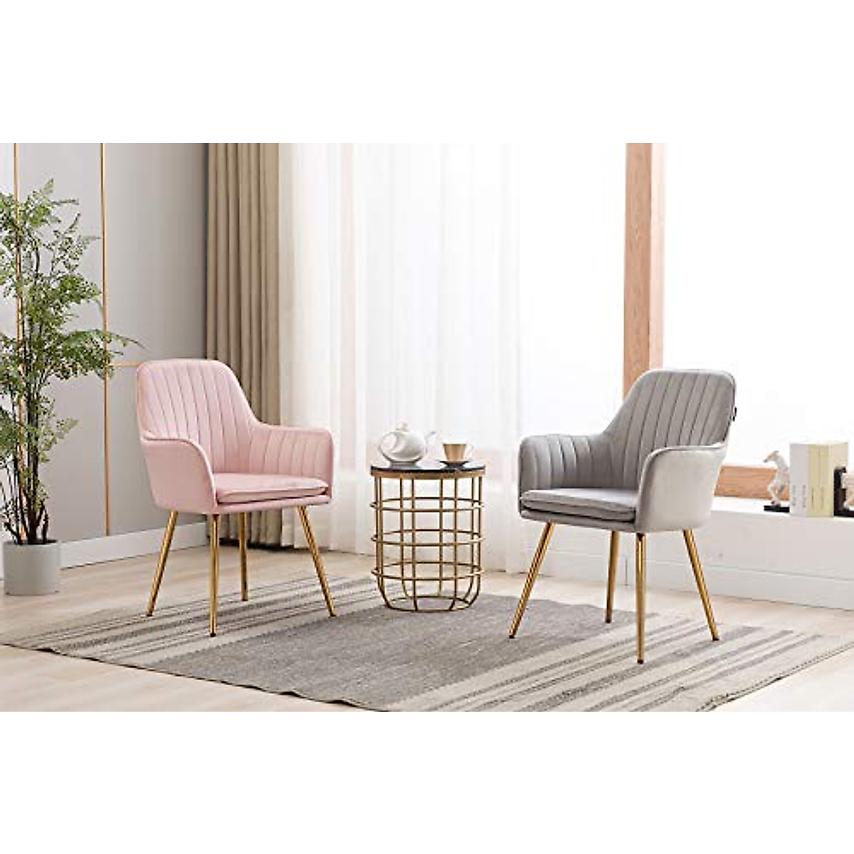 Artechworks Velvet Modern Living Dining Room Arm Chair Club Leisure Guest Lounge Bedroom Upholstered Chair with Gold Metal Legs, Gray