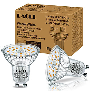 EACLL MR16 GU10 LED Bulb Dimmable, 3000K Warm White, 7W Equivalent 75W, 25,000 Hours Lifetime, Energy Efficient Soft White Light, 750 Lumens 120 Degree Flood Beam No Flicker Spotlight, 4-Pack