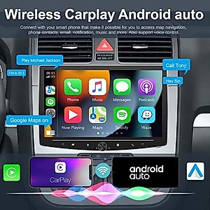 2G+32G Android 10 inch Single Din Car Stereo with Wireless Apple Carplay, Adjustable Touch Screen Bluetooth Car Radio Audio with GPS Navigation Android Auto WiFi USB FM HiFi + Backup Camera