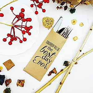 Tomorrow Will Be The Best Day Ever Rehearsal Dinner Silverware Bags - Utensil Holders For Wedding Rehearsal Dinner - Silverware Holder Bag - Pocket Sleeves - Flat 2.8" x 7.5" - Pack of 50