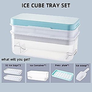 Silicone Ice Cube Tray with Lid and Bin for Freezer, Easy Release & Stackable, BPA Free, Small Ice Cube Tray Mold Making 64 Pieces for Cocktails, Whiskey, Chocolate Tea Coffee