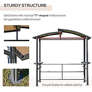 Outsunny 8x5ft Grill Gazebo Shelter with Interlaced Vented Polycarbonate Roof, Outdoor BBQ Gazebo with Side Shelves for Hanging Tools