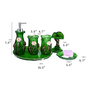 JHGCCL Countertop Soap Dispensers Bathroom Accessories Set,5/6 Piece Resin Bathroom Set,Soap Dispenser Toothbrush Holder,Soap Dish,2 Tumblers,Tray,Green Soap dispensers (5piece Set)
