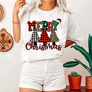 6Pcs Christmas Iron on Transfers Brown-Red Stripe Gold Glitter Designs Iron on Stickers Christmas Dwarf Reindeer Alphabet Tree Iron on Decals Heat Transfer Stickers Applique for Clothing Pillow Cover