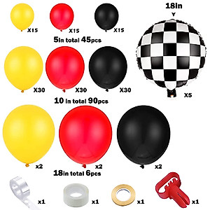 150PCS Race Car Balloons Arch Garland Kit Racing Car Birthday Party Checkered Foil Balloons for Birthday Decorations （No Backdrop）