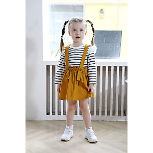 YOUNGER STAR Toddler Baby Girl Fall Outfits Long Sleeve T-shirt Top Suspender Skirt Overalls Toddler Girls Clothing Sets(2-3T,Yellow & T-shirt)