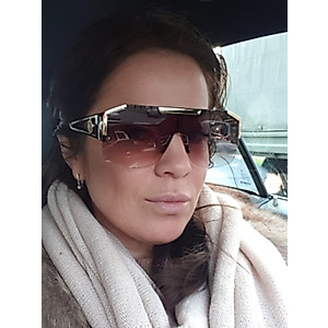 AIEYEZO Square Oversized Sunglasses Flat Top Shield Sun Glasses for Men Women One Lens Square Shades (Leopard/Brown Gradient)