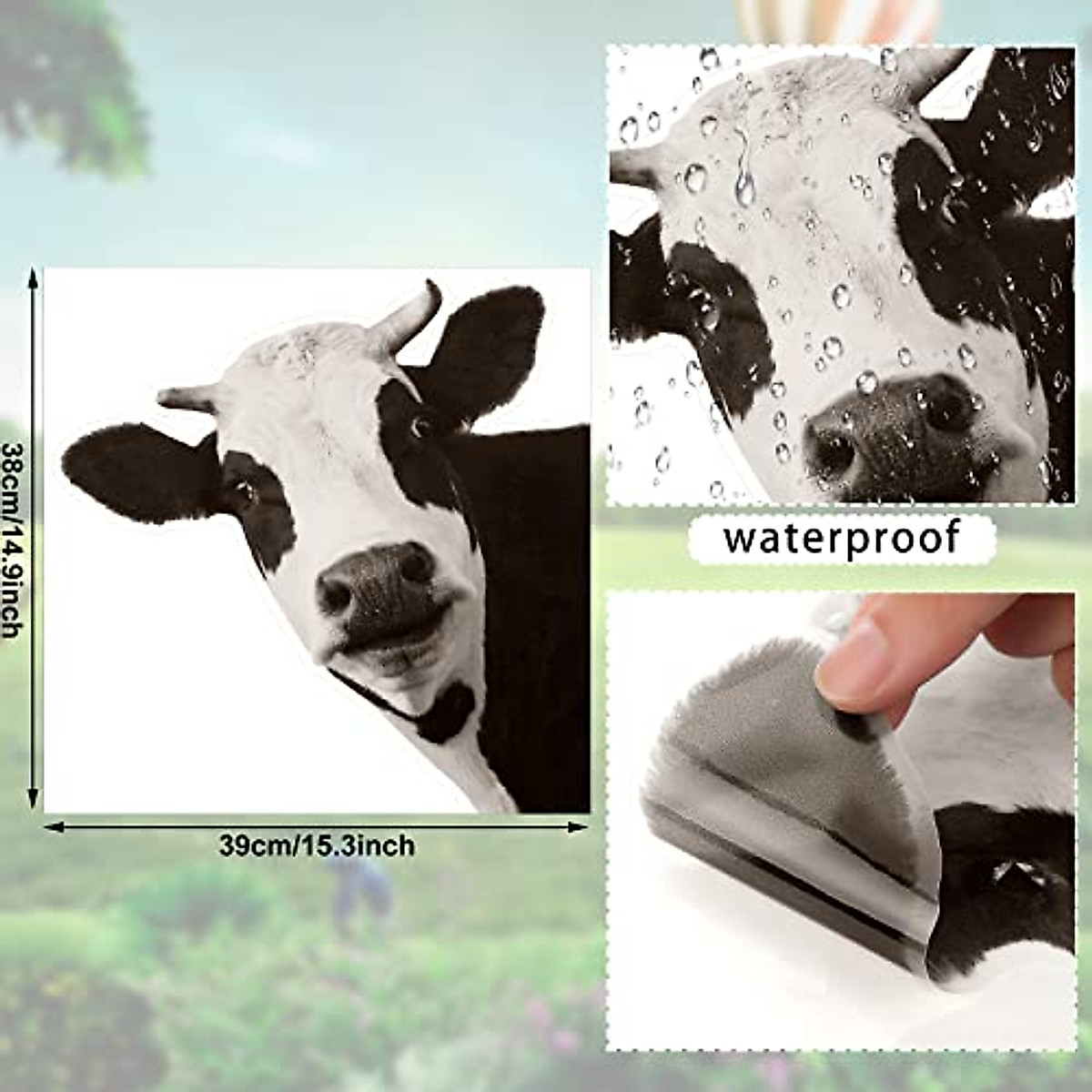 4 Pcs Funny Cow Wall Decal Giraffe Window Stickers Cute Animal Wall Decals Realistic Peeking Cow Print Stickers Giraffe Bedroom Decor Window Decals for Living Room Door Farm Kitchen Decor (Cow)