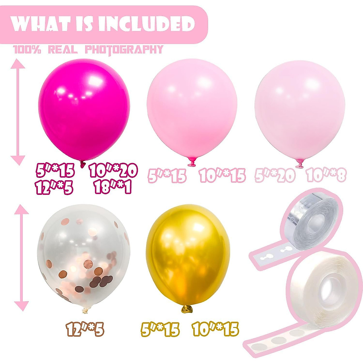 130Pcs Hot Pink Girls Balloons Garland Arch Kit Birthday Party Supplies, Pink Princess Party Theme Decoration, Suitable for Barbie Theme Party Girls Birthday Balloon Set