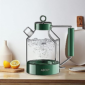 Electric Kettle, ASCOT Glass Electric Tea Kettle 1.6L 1500W Retro Tea Heater & Hot Water Boiler, No Plastic, BPA-Free, Cordless, with Auto Shut-Off and Boil-Dry Protection (Emerald Green)