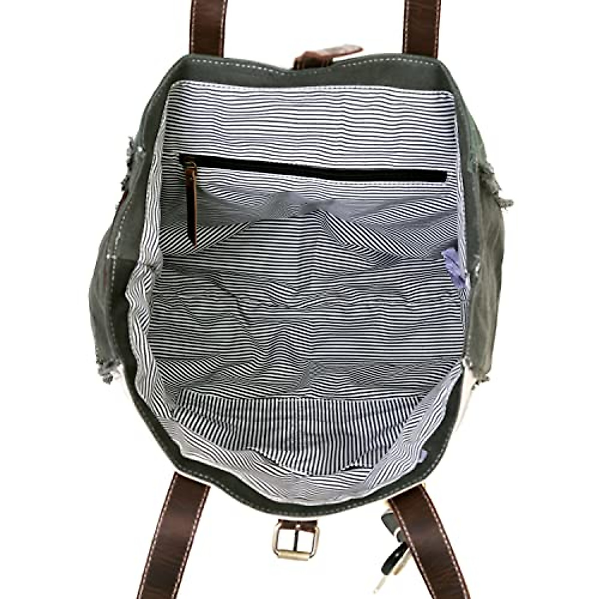 CLA Upcycle Canvas Bag, Handmade Canvas Bag With Leather, Canvas Tote Bag, Canvas Shoulder Bag, Canvas Handbag for Women (Brown Leather - Hair on)