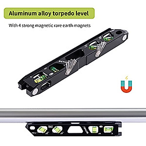 Torpedo Level, Magnetic Conduit Level with 4 Vials, V-Groove and Magnet Track,Aluminum Alloy Construction, High Viz Black (9 inch)