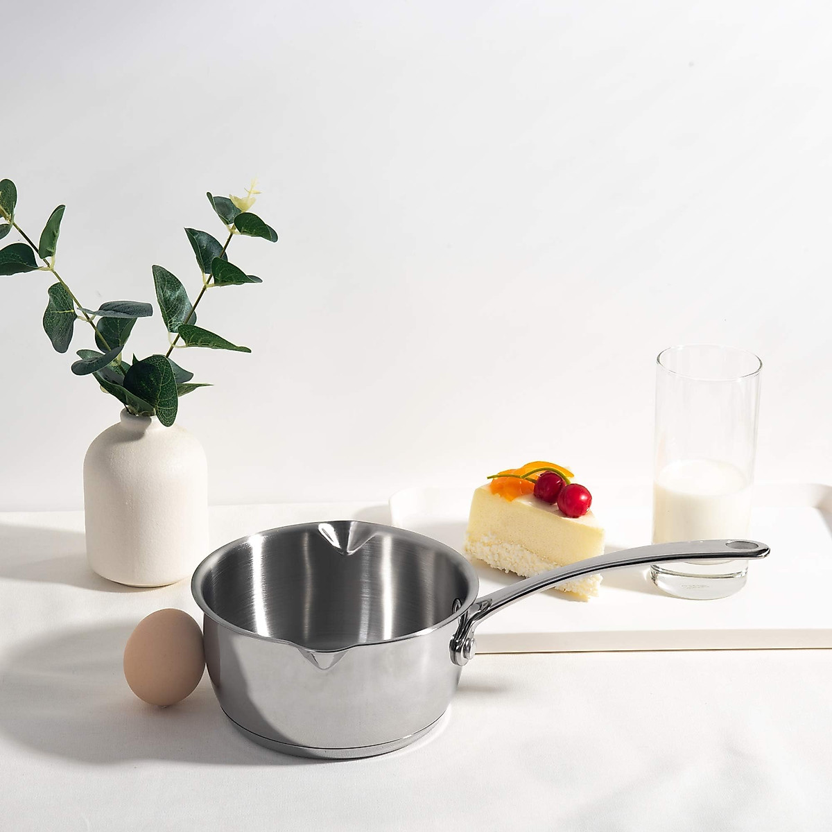 IMEEA Butter Melting Pot Butter Warmer 18/10 Tri-Ply Stainless Steel Saucepan with Dual Pour Spouts, 0.5-Quart, Silver