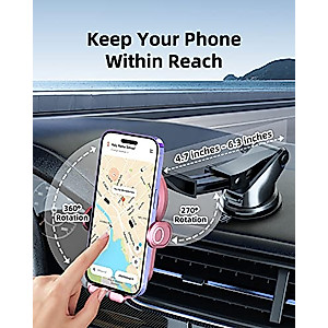 Wireless Car Charger with Suction Cup and Vent Clip,15W Fast Charging Kharly Car Phone Charger Holder,Smart Sensor Auto-Clamping Fashion Phone Holder Mount for Car for iPhone 14 Pro/13 Samsung etc