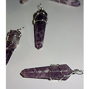 Sublime Gifts 1pc Lepidolite Natural Premium Crystal Cut Healing Gemstone Wire Wrapped with Loop Point Pendant