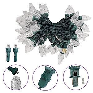 C9 Christmas Lights, 50 LEDs 24.5 FT Faceted String Lights Connectable Commercial Grade Indoor Outdoor, 120V UL Certified Xmas Strawberry Tree Light Strand for Garden Patio Parties, Warm White