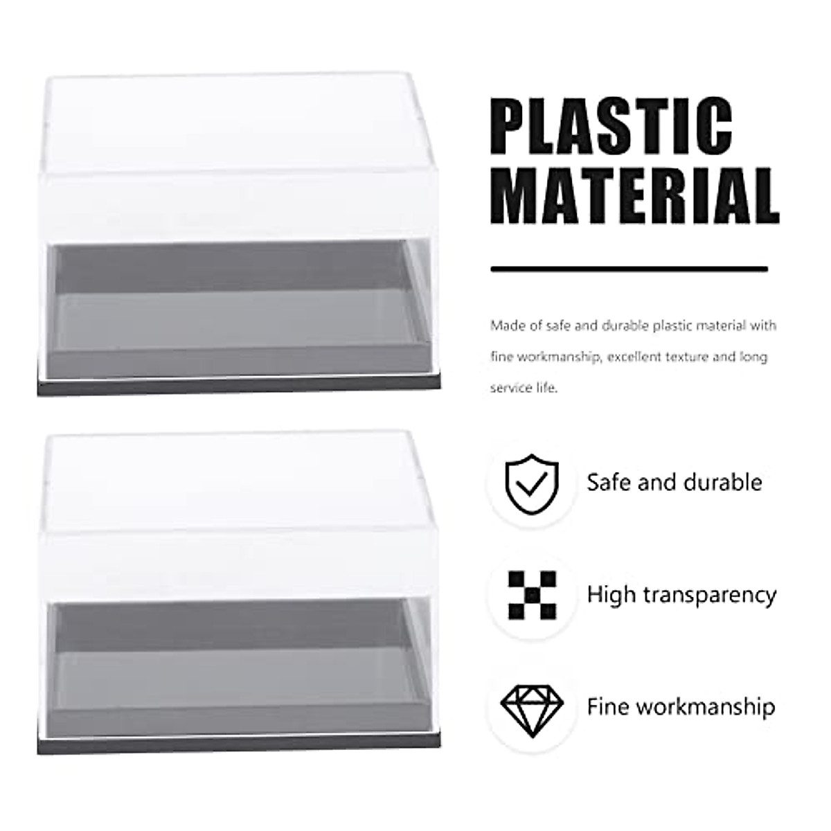 Cabilock 6pcs Transparent Plastic Boxes Natural Rough Mineral Specimen Display Cases Countertop Boxes Cube Transparent Display Boxes Pop Figures Display Collectibles Mineral Specimen